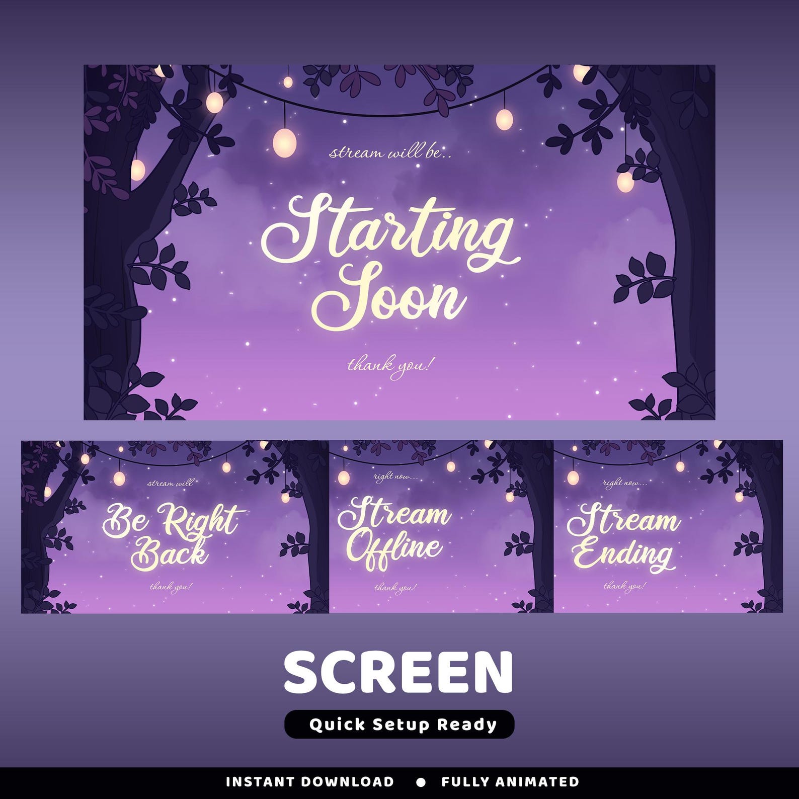 Lantern Forest Animated Twitch Overlay Package, Forest Overlay, Fairy ...