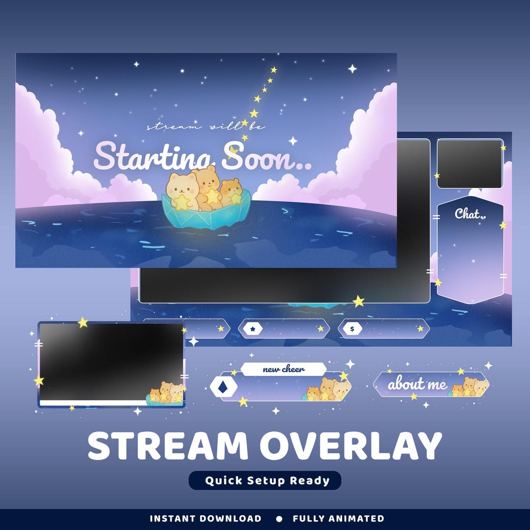 Starlight Journey Animated Twitch Overlay Package, Night Ocean Overlay ...