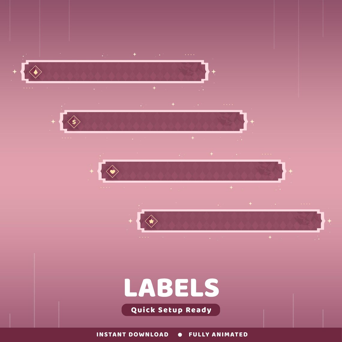 Floral Grace Animated Twitch Overlay Package, Animation Celestial, Pink ...