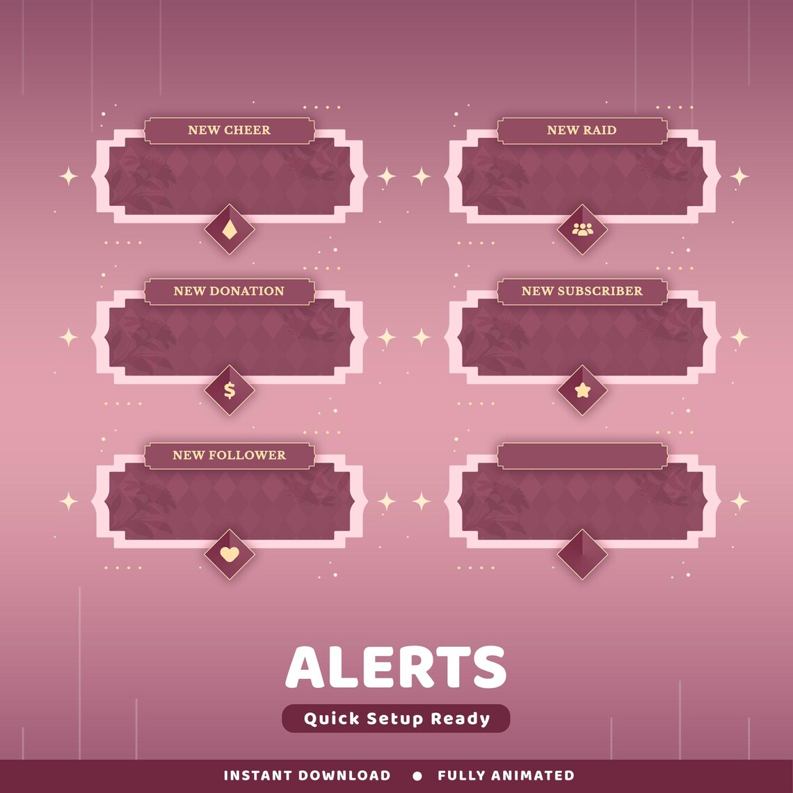 Floral Grace Animated Alert Twitch Overlay Package, Stream Alerts Muted ...