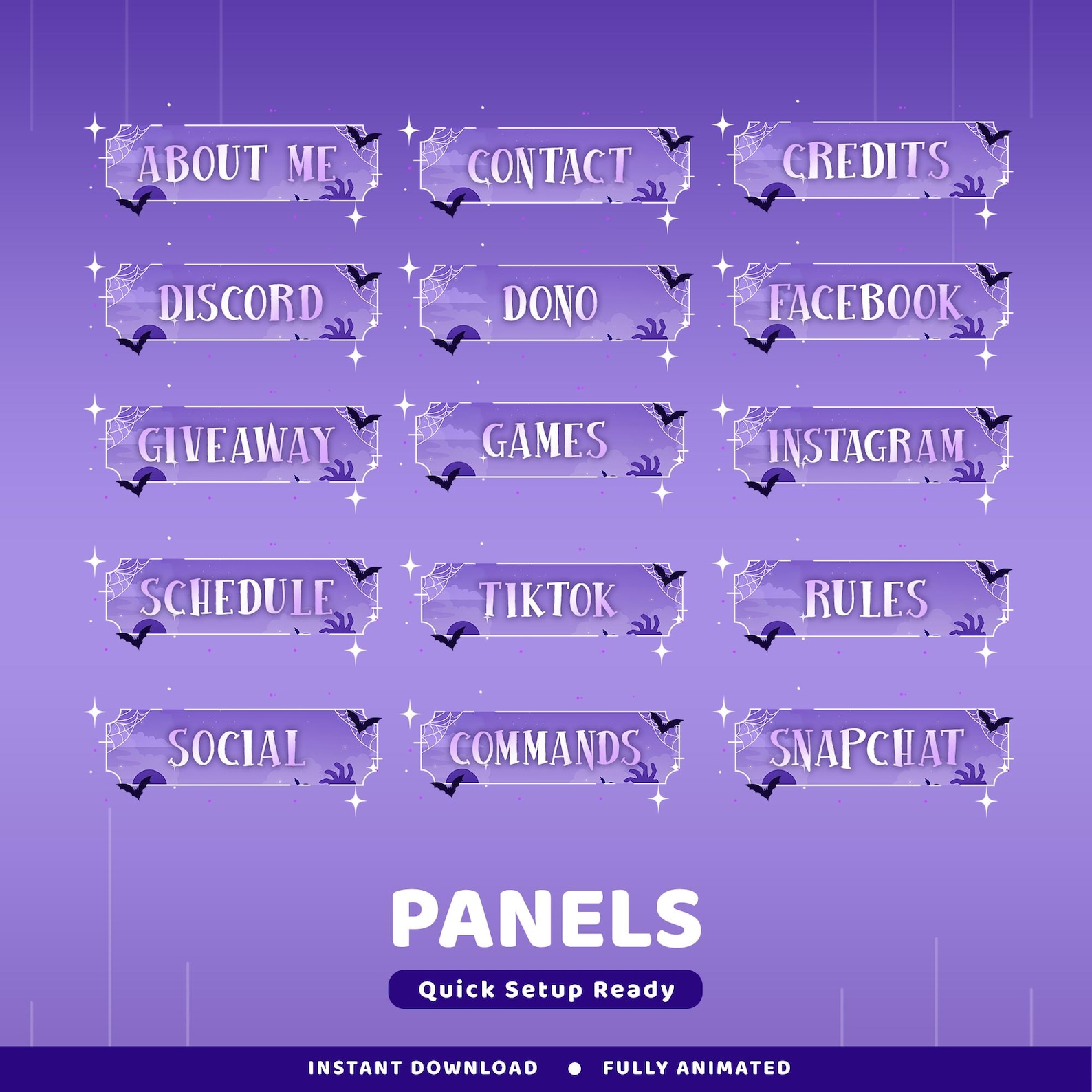 Spooky Purple Animated Twitch Overlay Package, Animation Halloween ...