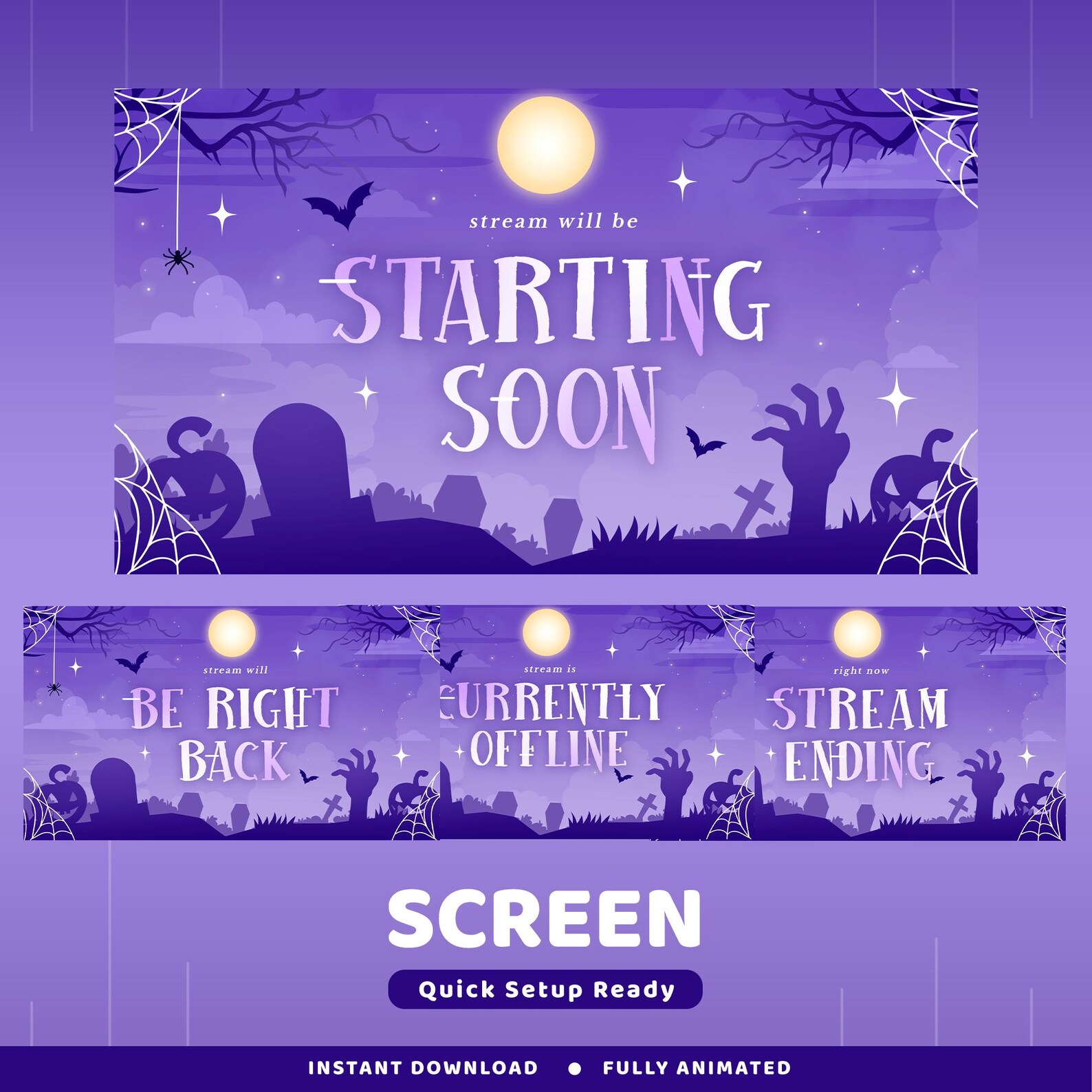 Spooky Purple Animated Twitch Overlay Package, Animation Halloween ...