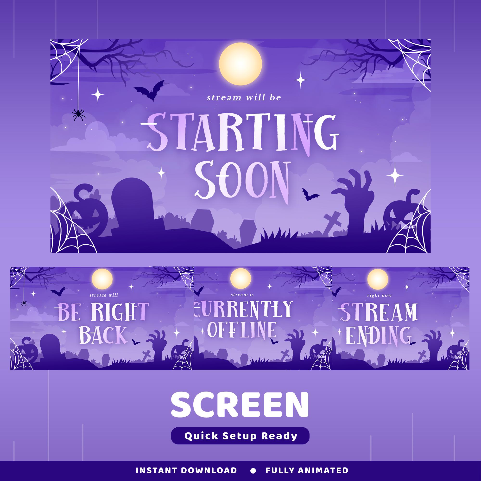 Spooky Purple Animated Twitch Overlay Package, Animation Halloween ...