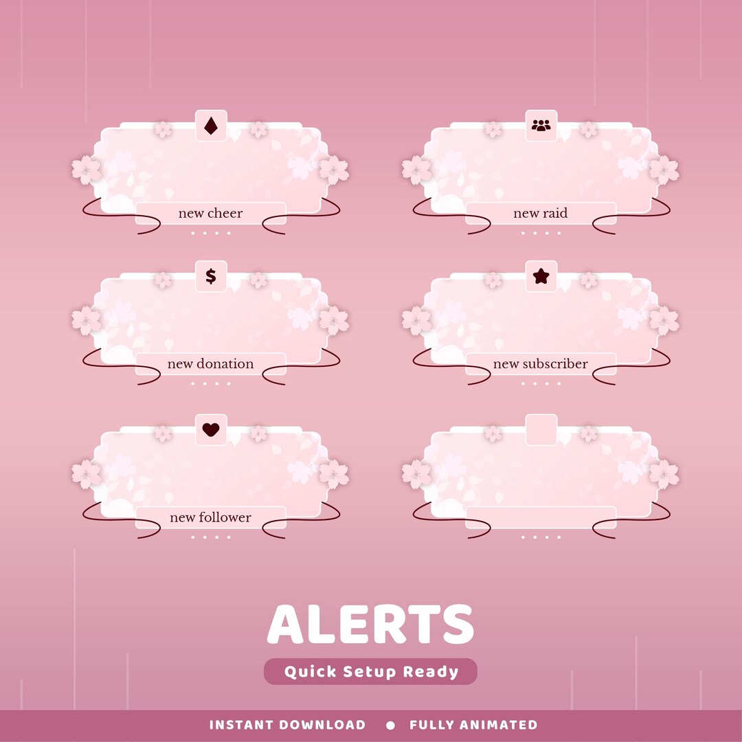 Rosy Drift Animated Alert Twitch Overlay Package, Pink Twitch Overlay ...
