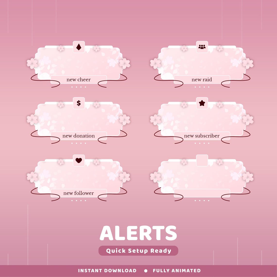 Rosy Drift Animated Alert Twitch Overlay Package, Pink Twitch Overlay ...