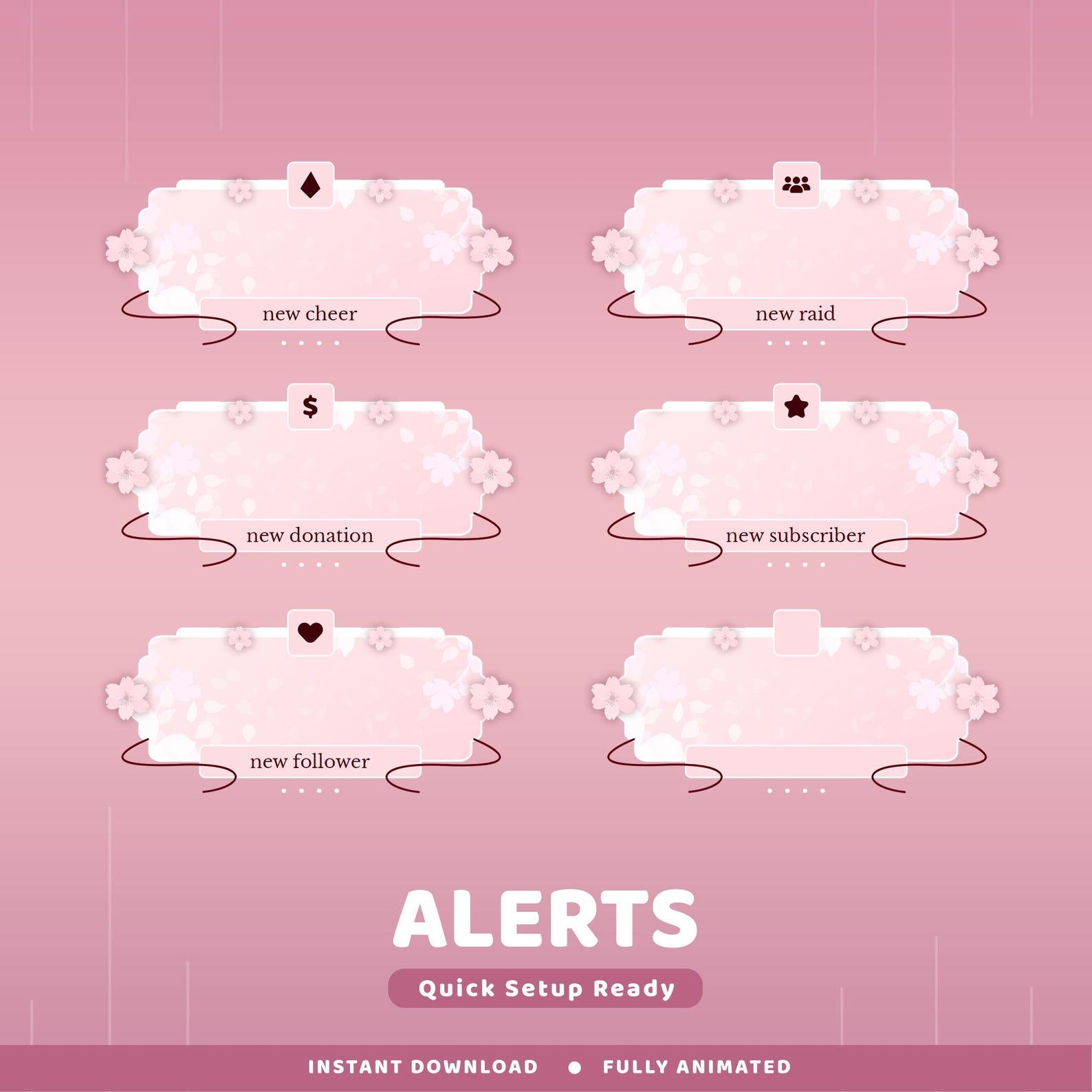 Rosy Drift Animated Alert Twitch Overlay Package, Pink Twitch Overlay ...