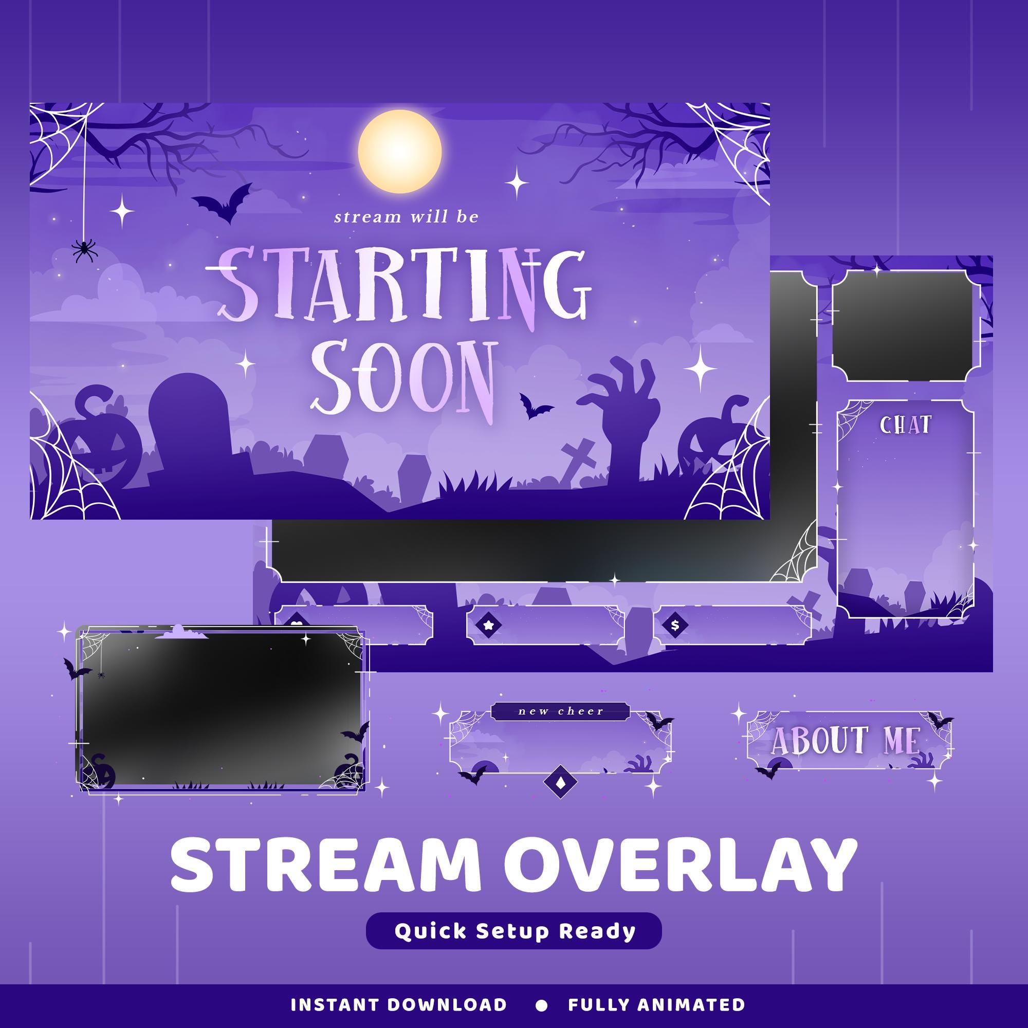 Spooky Purple Animated Twitch Overlay Package, Animation Halloween ...
