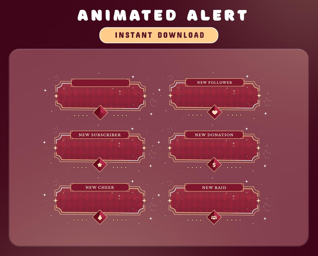 Golden Luxe Animated Alert Twitch Overlay Package, Animation Alert ...