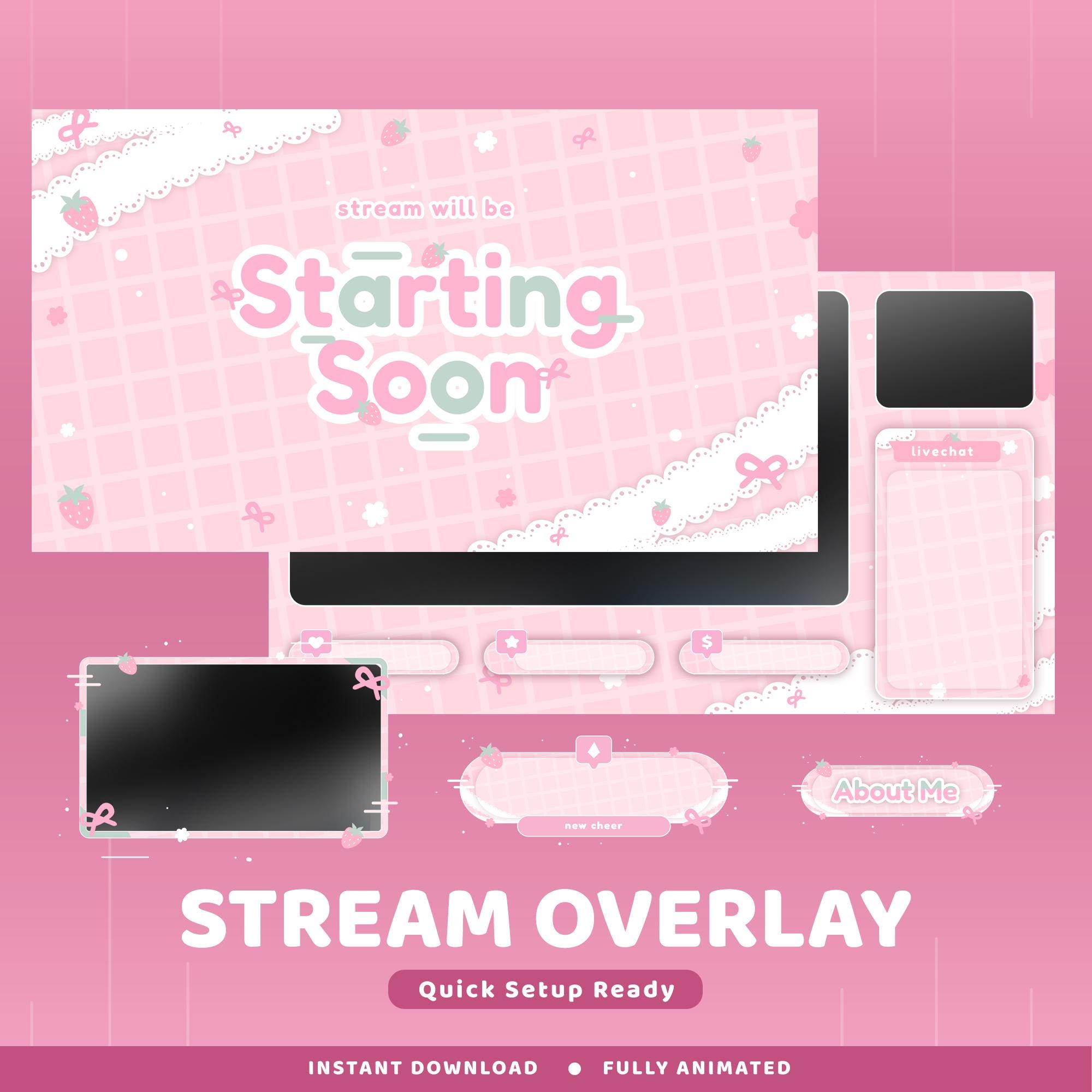 Sweet Lace Animated Twitch Overlay Package, Pink Aesthetic Twitch ...