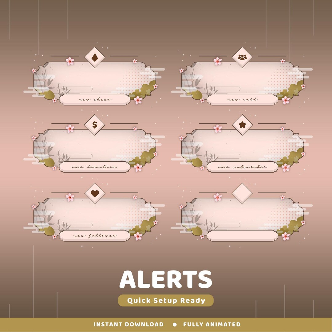 Peach Petals Animated Alert Twitch Overlay Package, Animation Alert ...