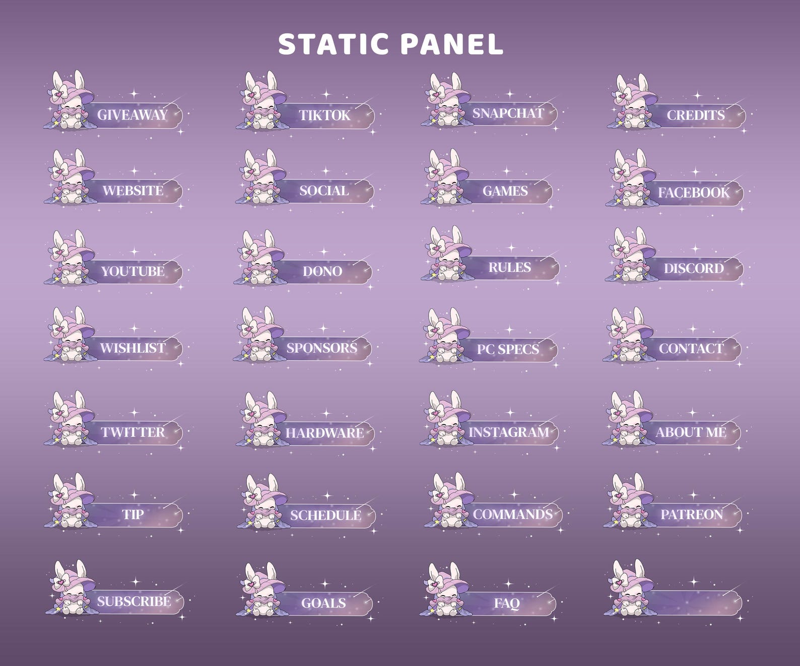 Starlight Bunny Animated Twitch Vertical Overlay Package, Bunny Overlay ...