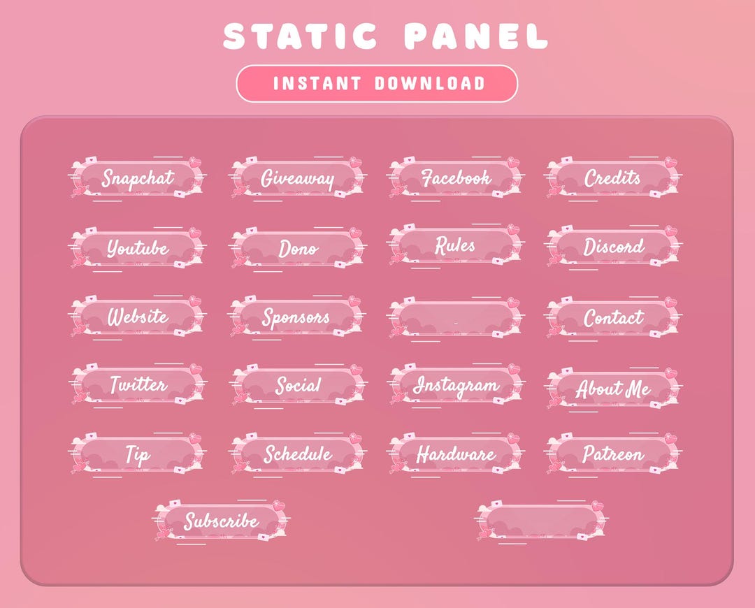Blush of Love Static Panel Twitch Overlay Package, Panel Pink Heart ...