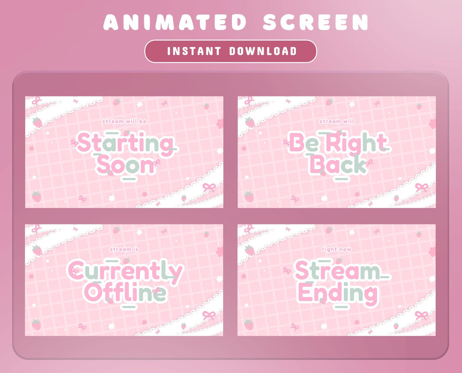 Sweet Lace Animated Screen Overlay Package, Cozy Stream, Chibi ...