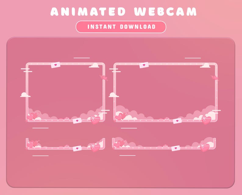 Blush of Love Animated Twitch Overlay Package, Valentine Special Stream ...
