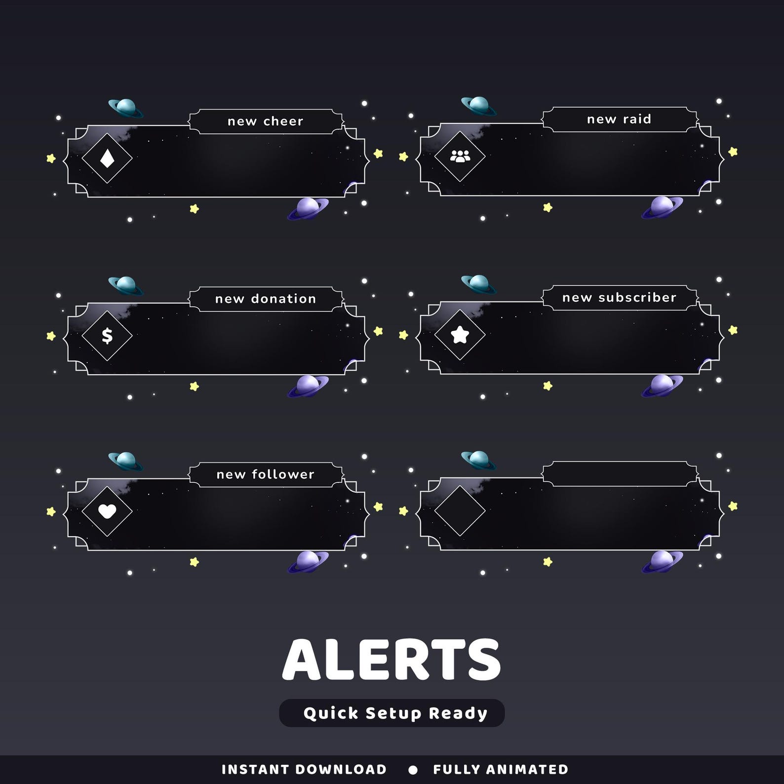 Moonlit Rings Animated Twitch Overlay Package, Night Sky Overlay, Cute ...