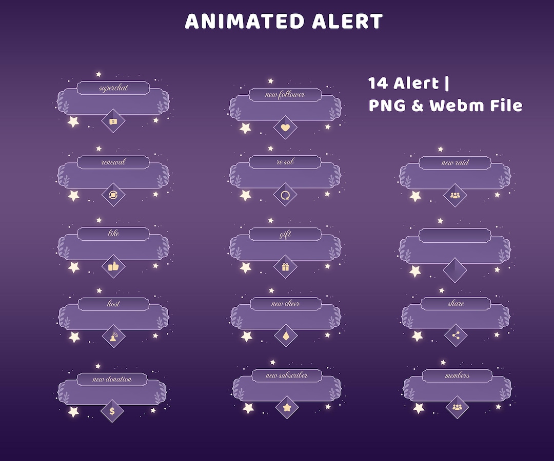 Violet Horizon Animated Alert Twitch Overlay Package, Soft Purple and ...