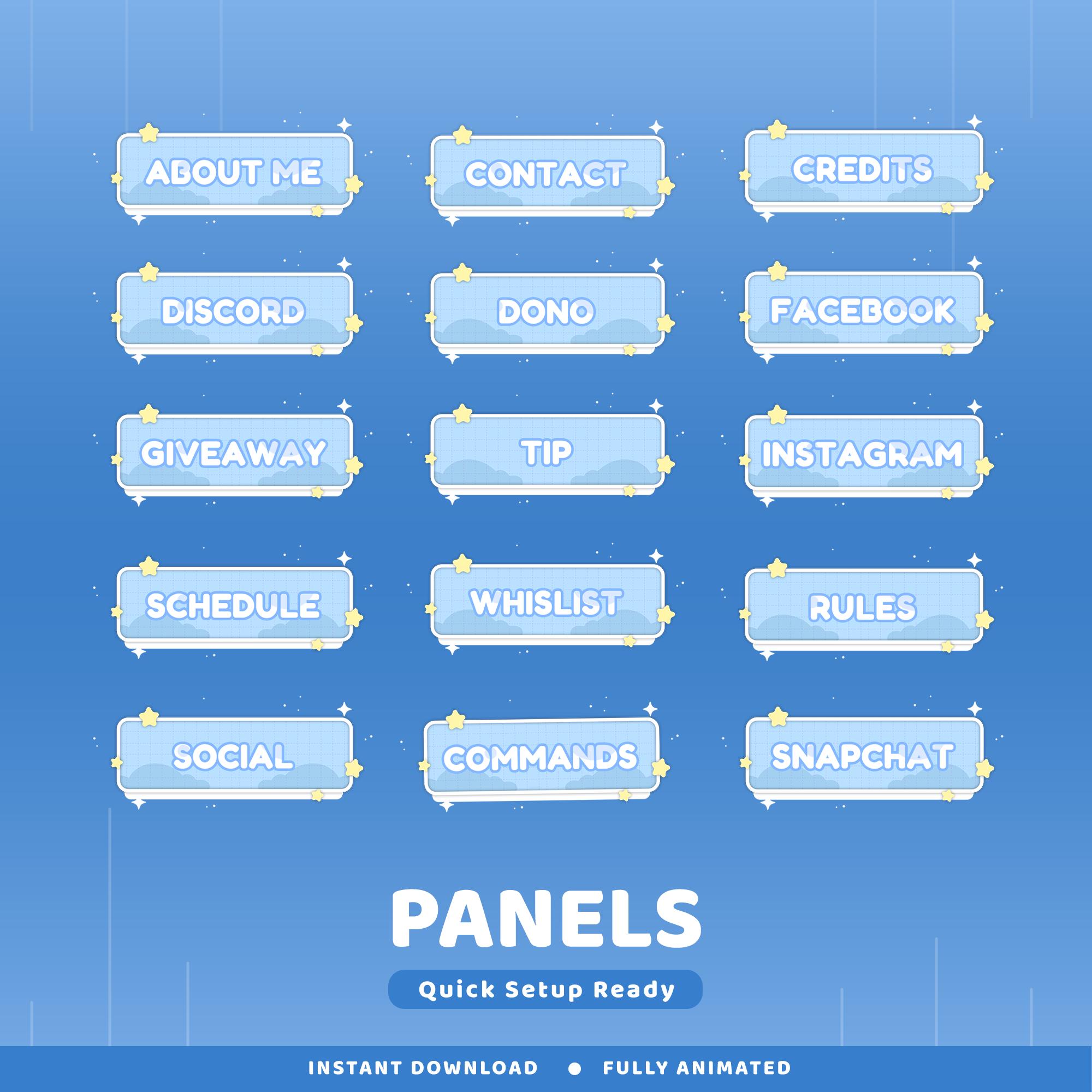 Twinkle Clouds Animated Twitch Overlay Package, Blue Aesthetic Twitch ...