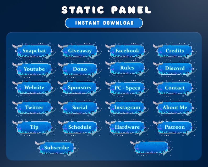 Blue Ocean Static Panel Twitch Overlay Package, Sea Ocean Water Vtuber ...