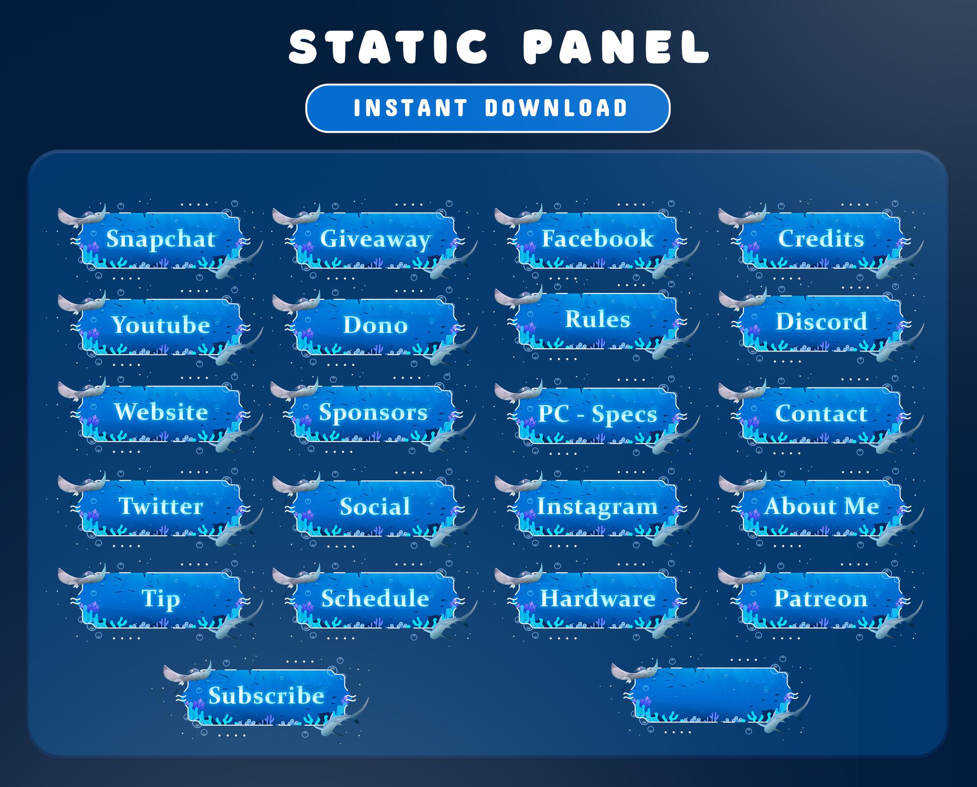 Blue Ocean Static Panel Twitch Overlay Package, Sea Ocean Water Vtuber ...