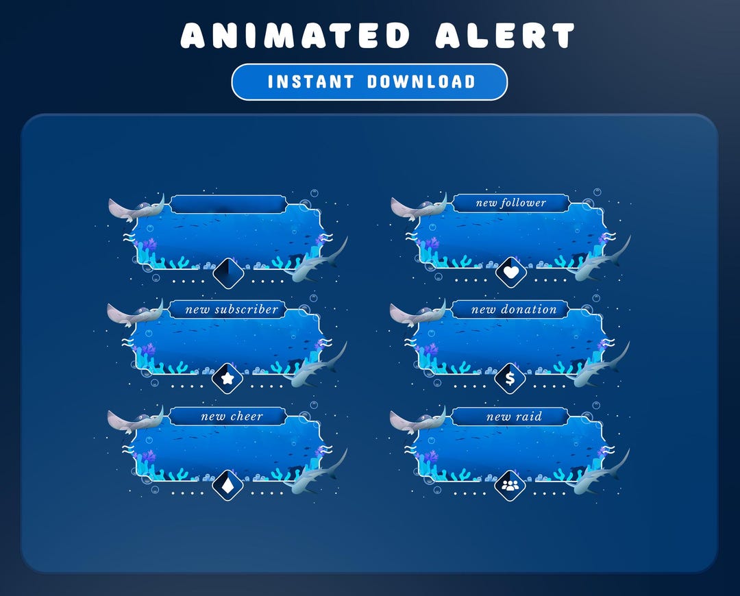 Blue Ocean Animated Alert Twitch Overlay Package, Sea Ocean Theme, Blue ...
