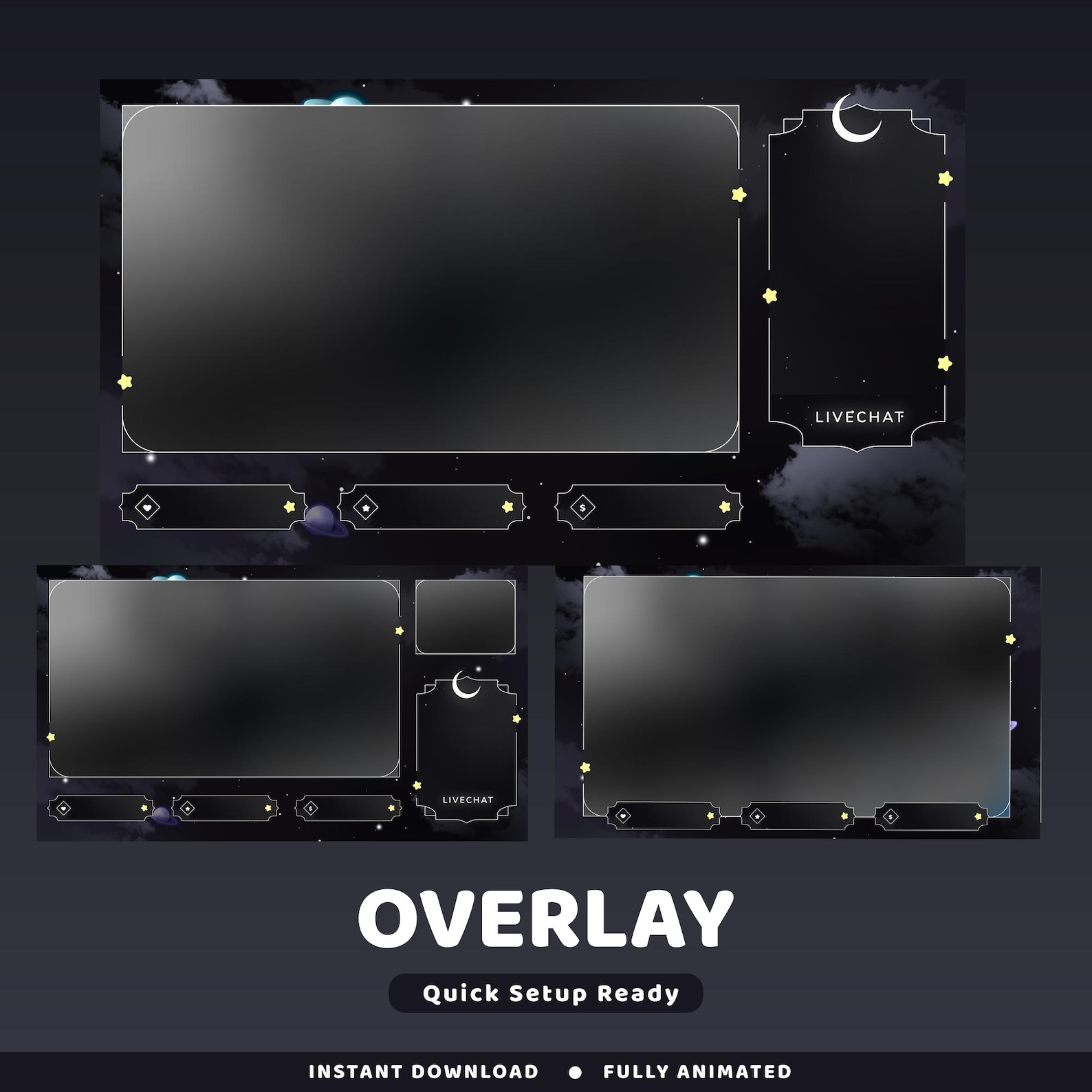 Moonlit Rings Animated Twitch Overlay Package, Night Sky Overlay, Cute ...