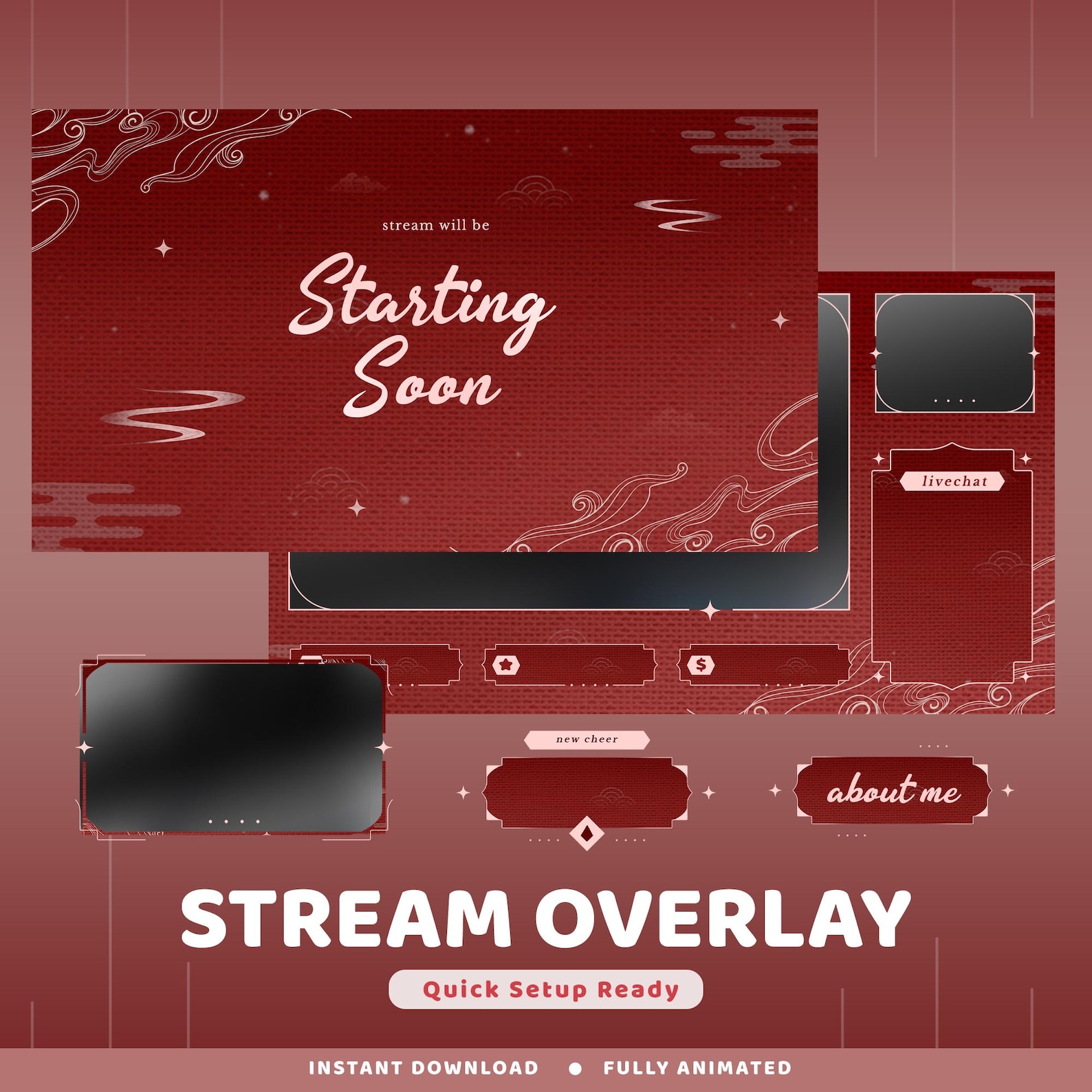 Zen Flow Animated Twitch Overlay Package, Red Japan Overlay, Classic ...