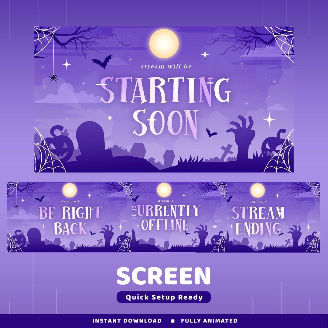 Spooky Purple Animated Screen Overlay Package, Animation Scene ...