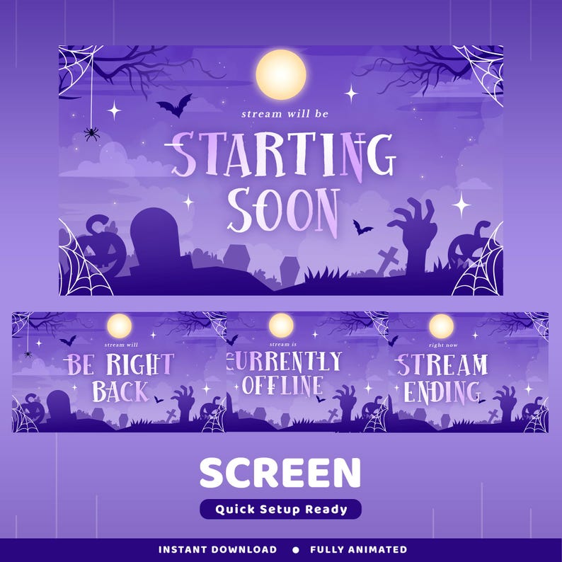 Spooky Purple Animated Screen Overlay Package, Animation Scene ...