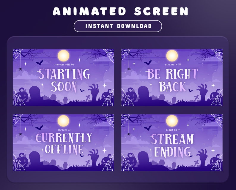 Spooky Purple Animated Twitch Overlay Package, Animation Halloween ...