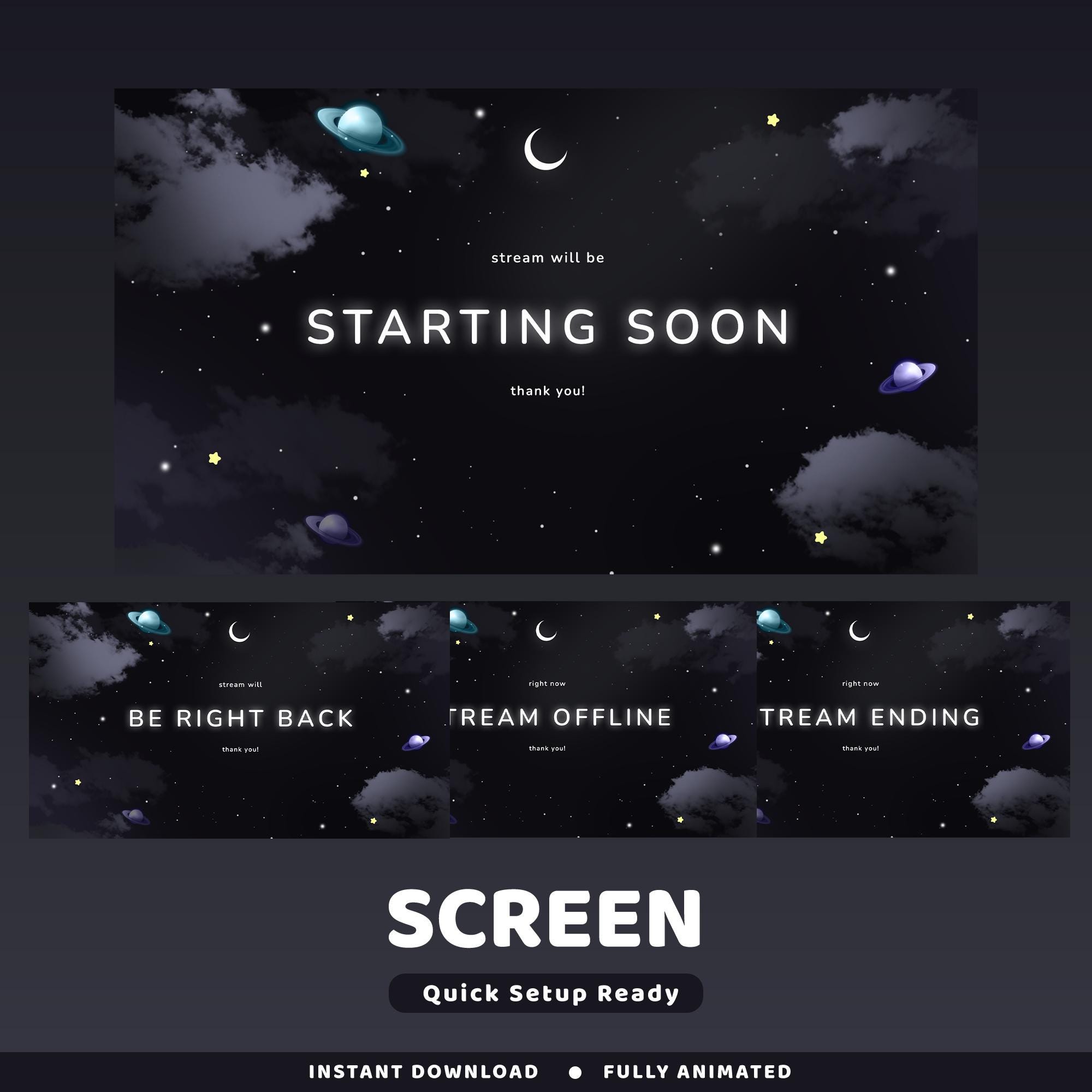 Moonlit Rings Animated Twitch Overlay Package, Night Sky Overlay, Cute ...