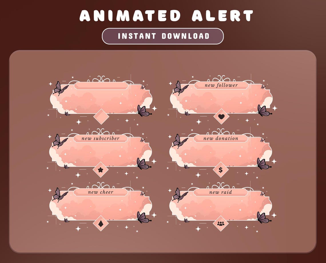 Cloud Butterfly Animated Alert Twitch Overlay Package, Animation Alert ...