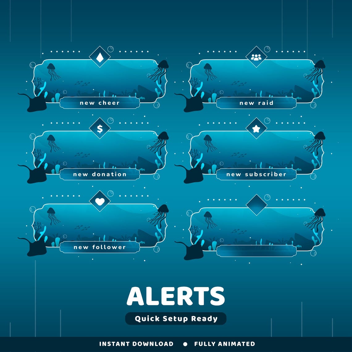 Ocean Animated Alert Twitch Overlay Package, Animation Alert Under ...