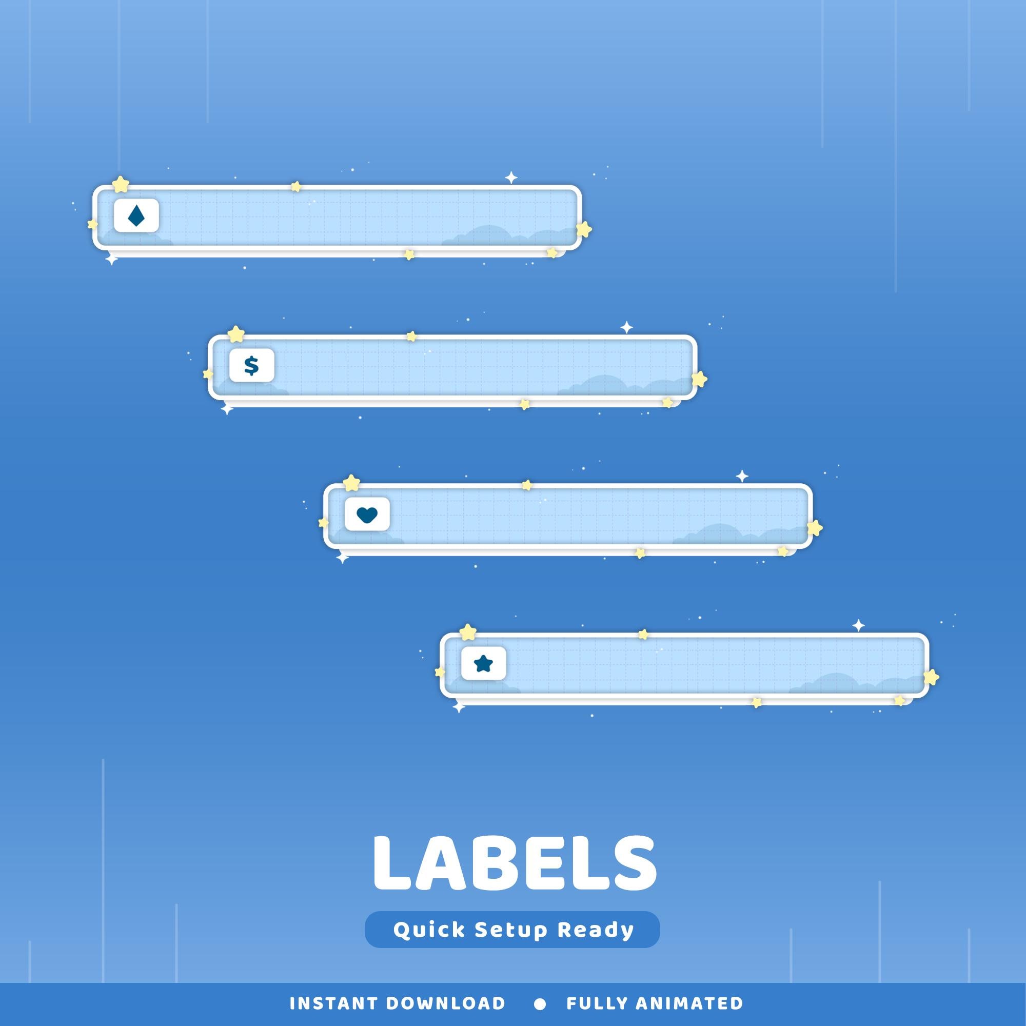 Twinkle Clouds Animated Twitch Overlay Package, Blue Aesthetic Twitch ...