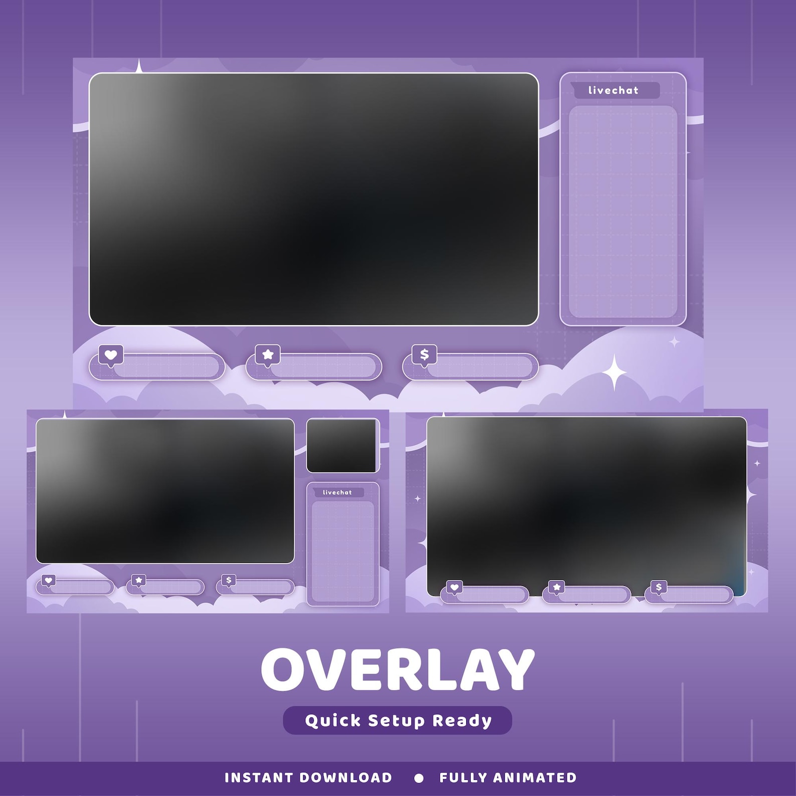 Lavender Dreams Animated Twitch Overlay Package, Pastel Aesthetic Cute ...
