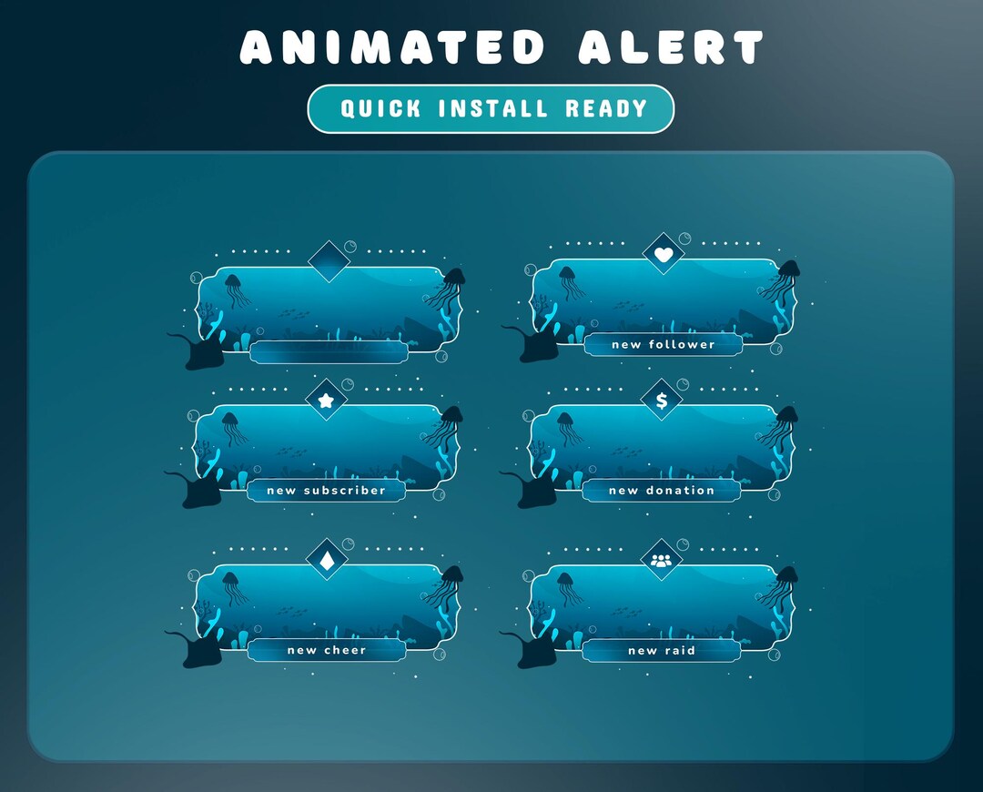 Ocean Animated Alert Twitch Overlay Package, Animation Alert Under ...