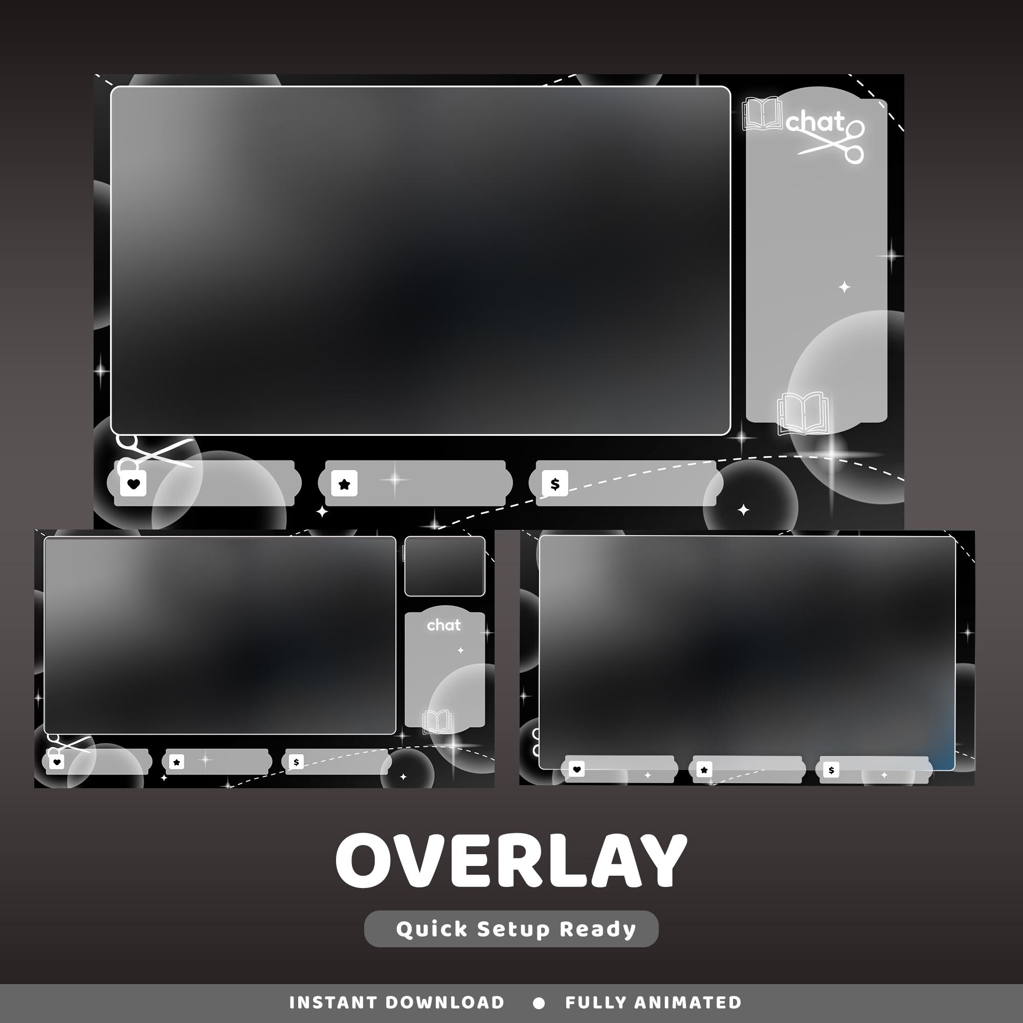 Midnight Workshop Animated Twitch Overlay Package, Black and White ...