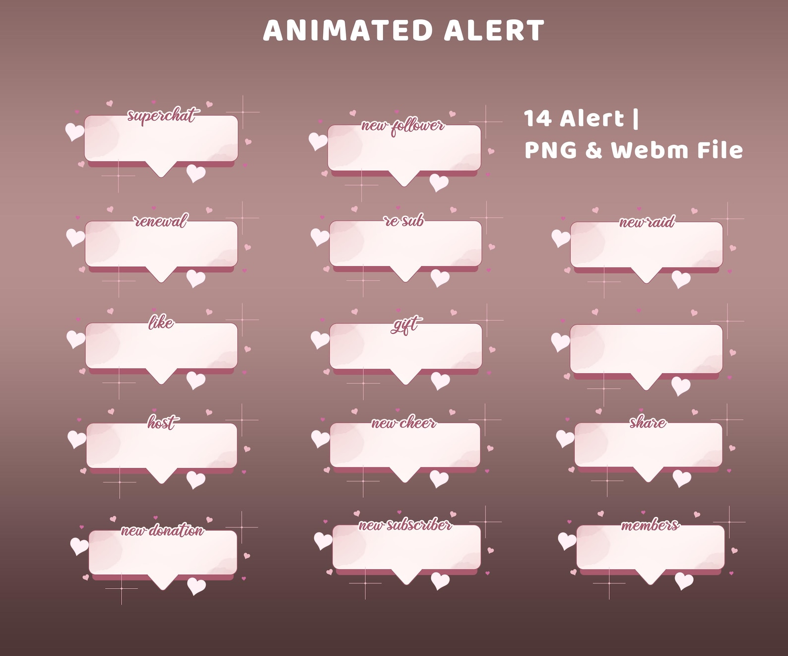 Heart Glow Animated Alert Twitch Overlay Package, Content Creator, Soft ...