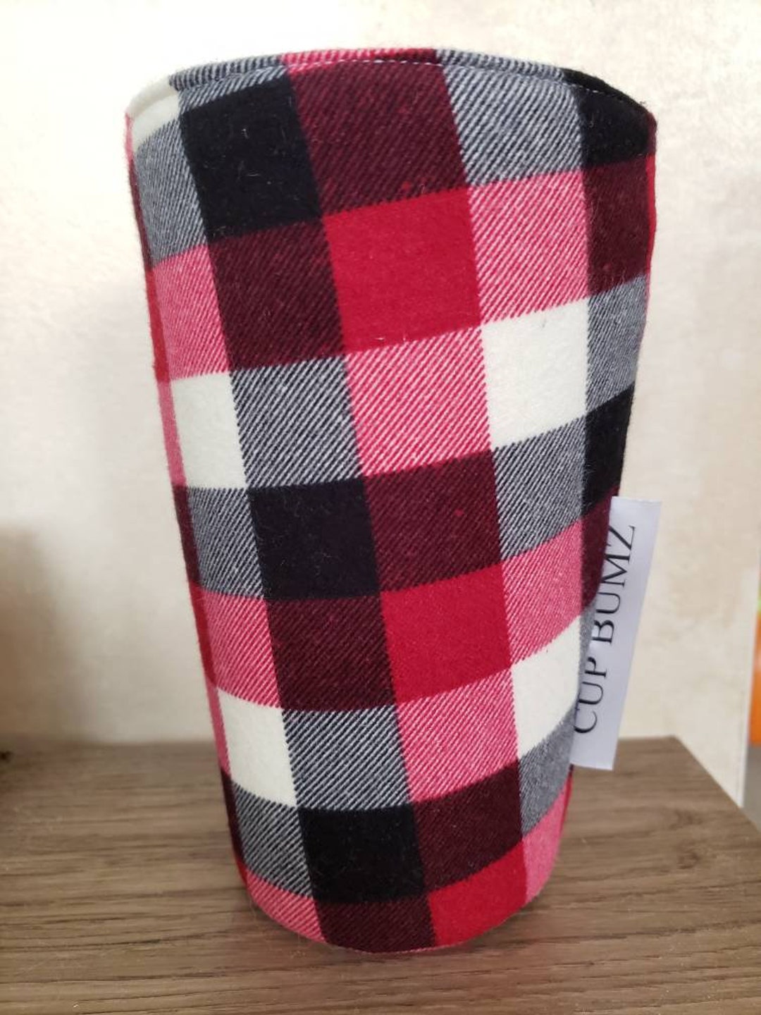 CUP BUMZ 32 Oz Red & Black Flannel Plaid Large Iced Coffee Cup ...