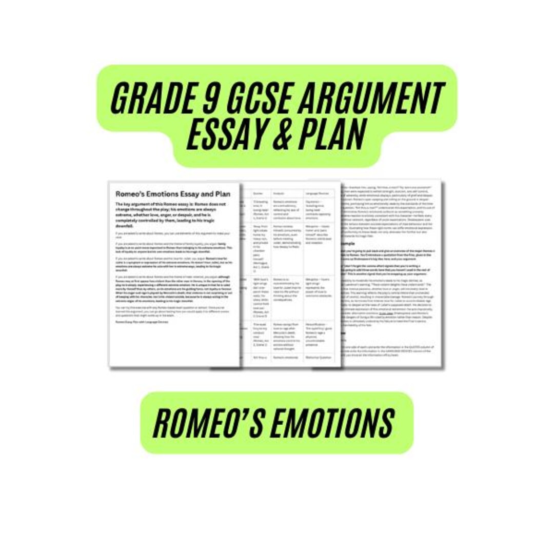 Grade 9 Romeo’s Emotions Essay & Plan – Instant Digital Download | High ...