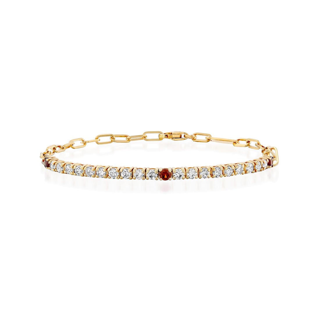 14k Yellow Gold Diamond and Garnet Tennis Bracelet, Original High-end ...