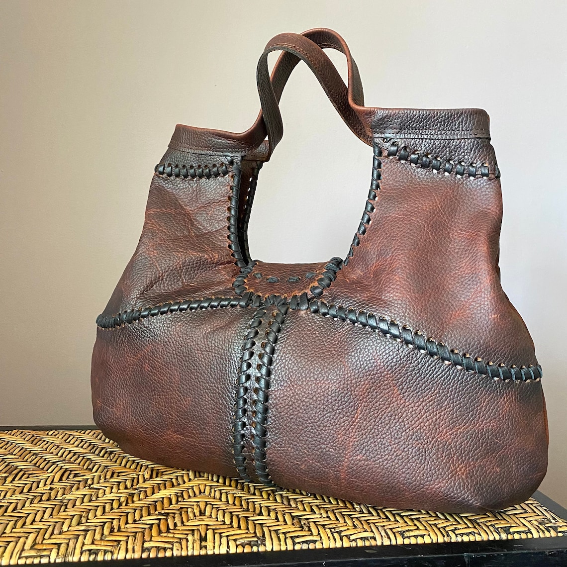 Large Hobo in Mahogany Brown Leather w. Labradorite flap | Etsy