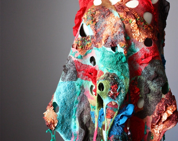 Huge Nuno Felted Scarf / Shawl Wool Silk Rust Brown Turquoise - Etsy