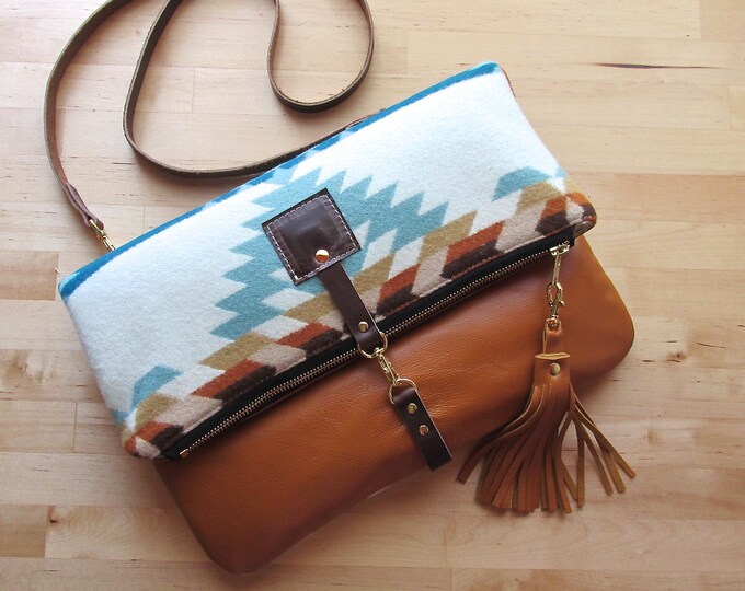 Southwestern Wool and Leather Bag Large Leather Foldover - Etsy