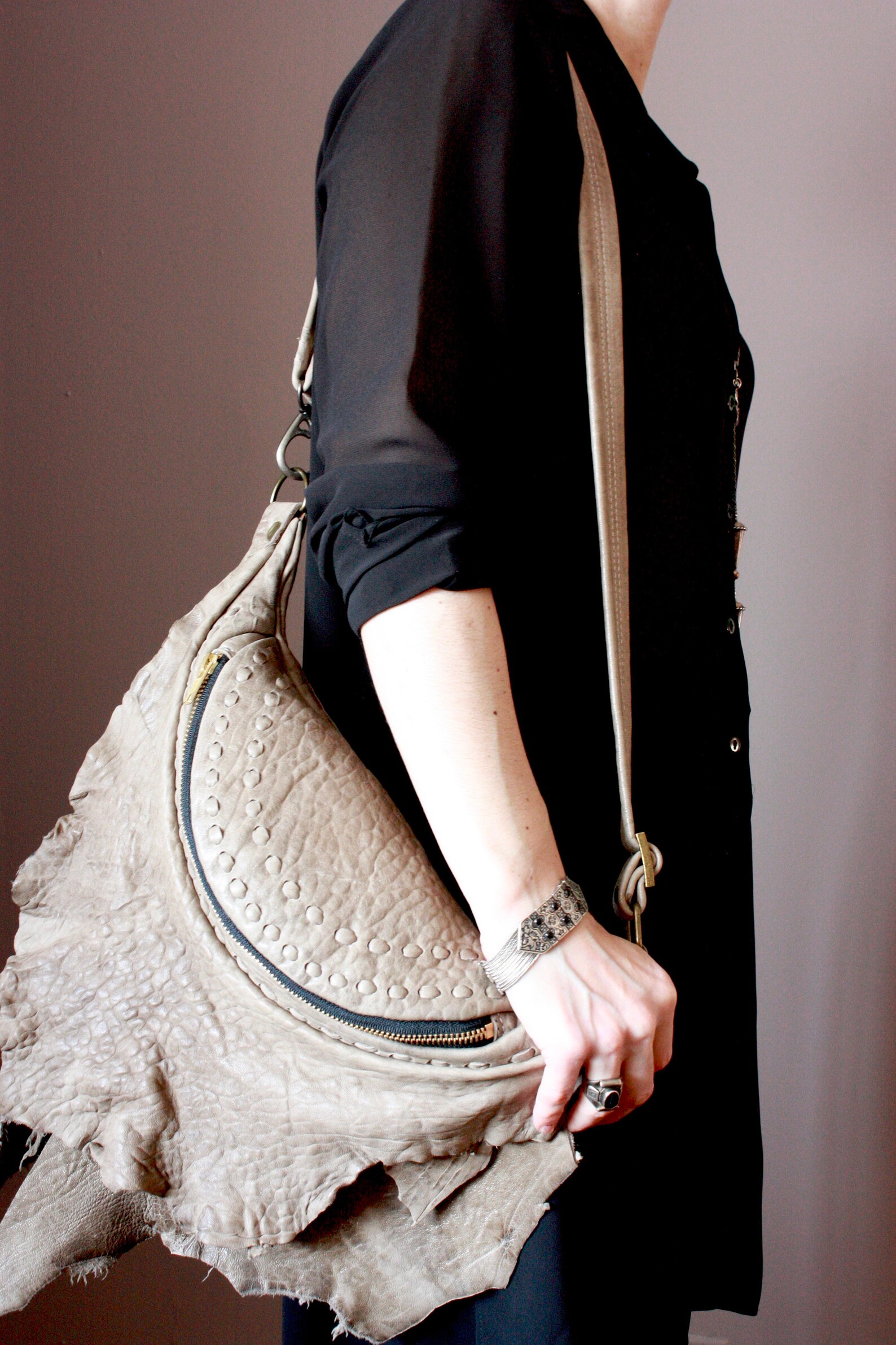 Bubble leather convertible shoulder purse distressed leather | Etsy