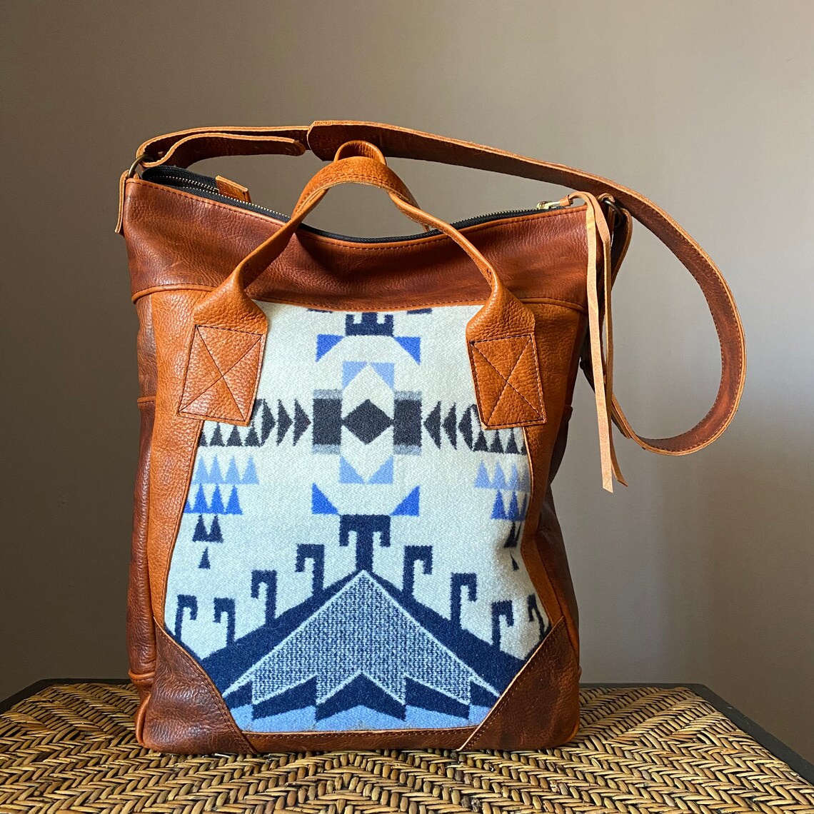 Leather Tote Computer Bag Luxury Wool and Leather Travel | Etsy