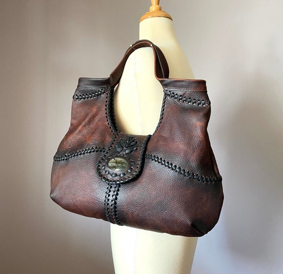Large Hobo in Mahogany Brown Leather w. Labradorite flap | Etsy
