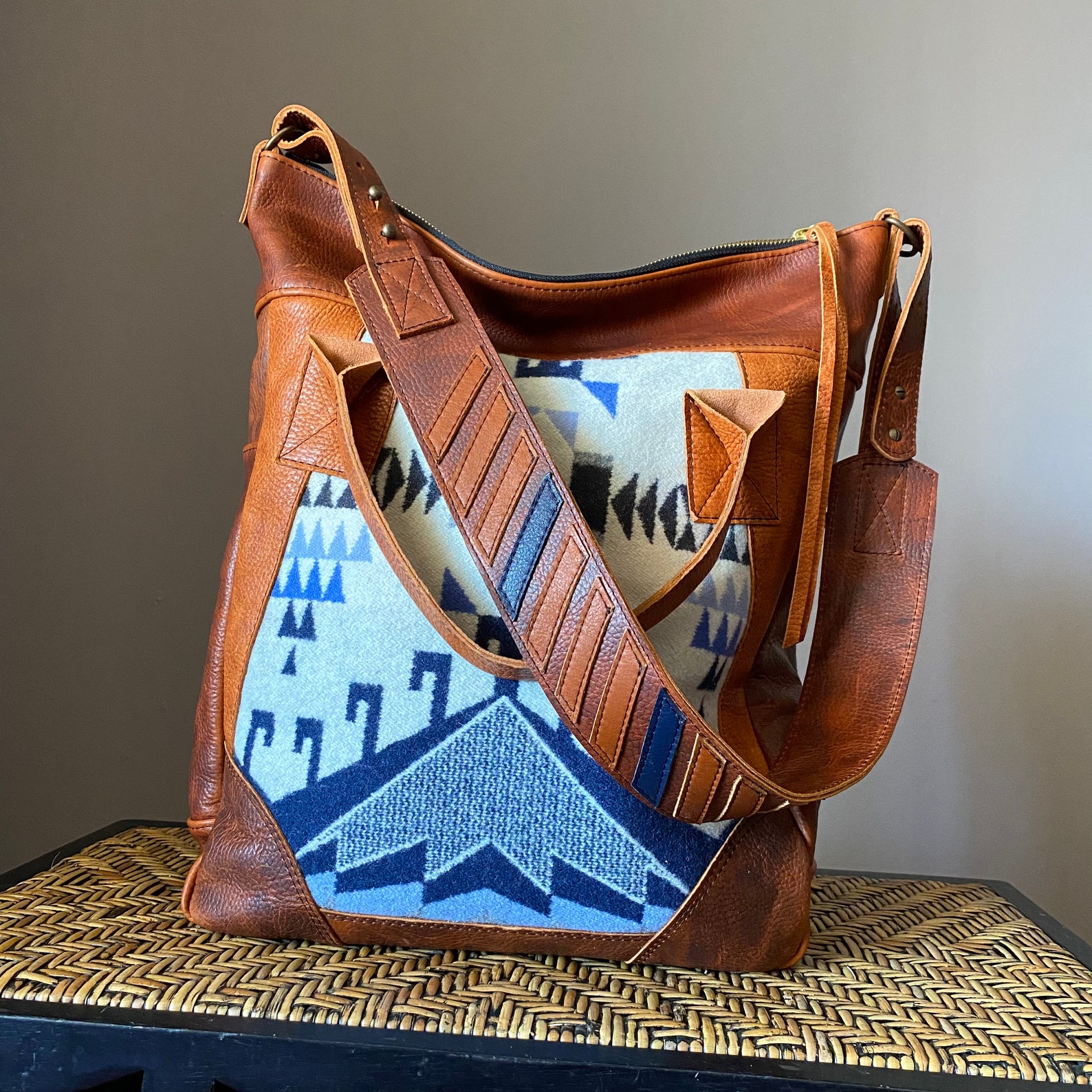 Leather Tote Computer Bag Luxury Wool and Leather Travel | Etsy