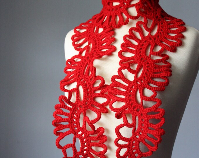 Crochet Red Scarf Wool Crimson Scarlet Epictt Teamb HMET - Etsy