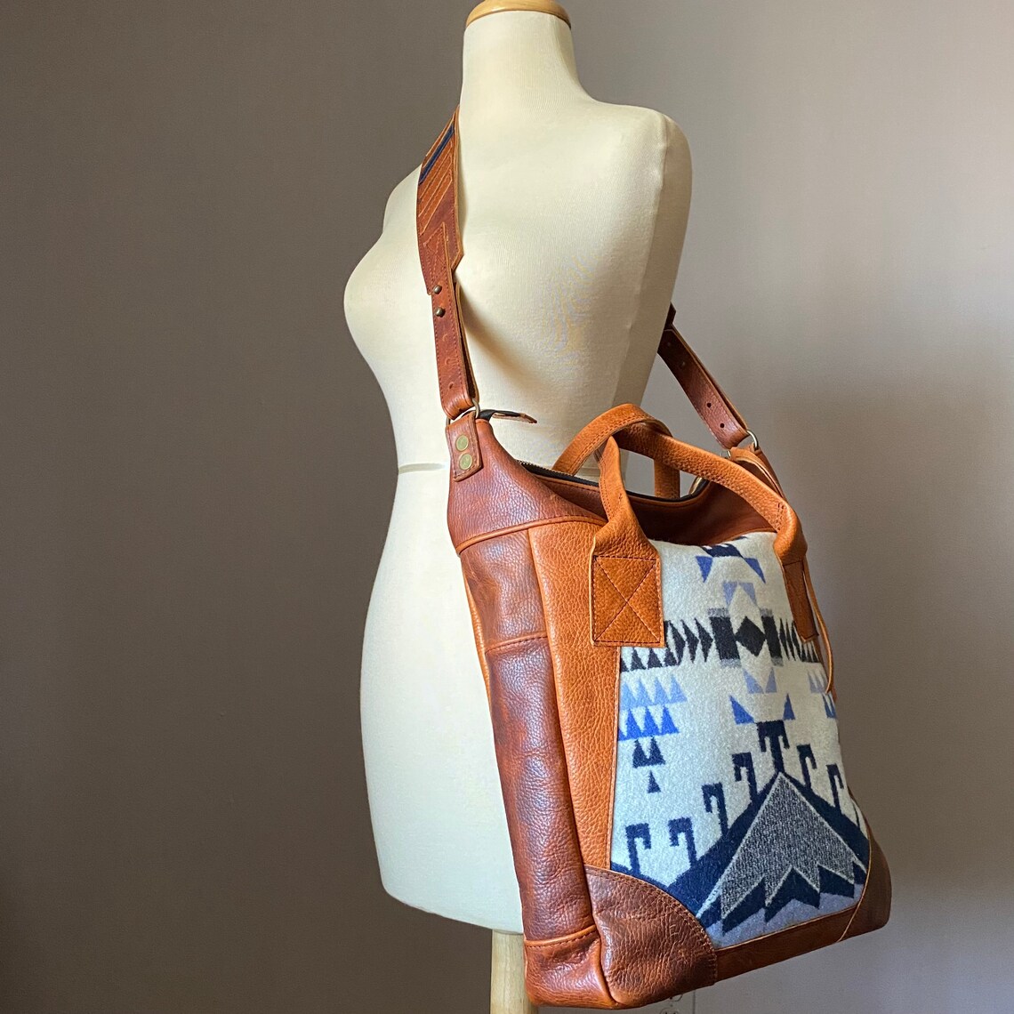 Leather Tote Computer Bag Luxury Wool and Leather Travel | Etsy