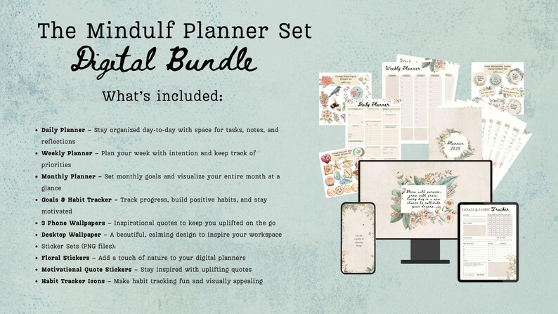 Mindful Floral Planner Bundle | Printable Daily, Weekly & Monthly ...